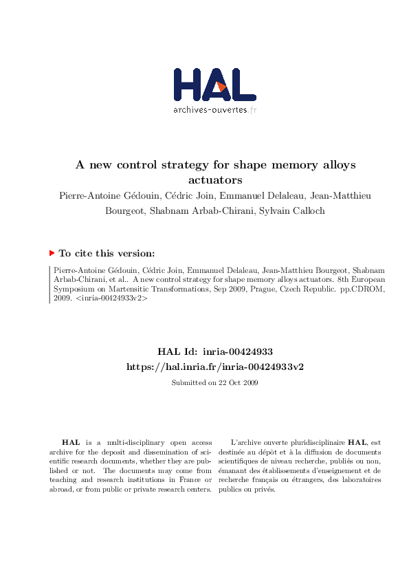 (PDF) A new control strategy for shape memory alloys actuators | Emmanuel Delaleau - Academia.edu