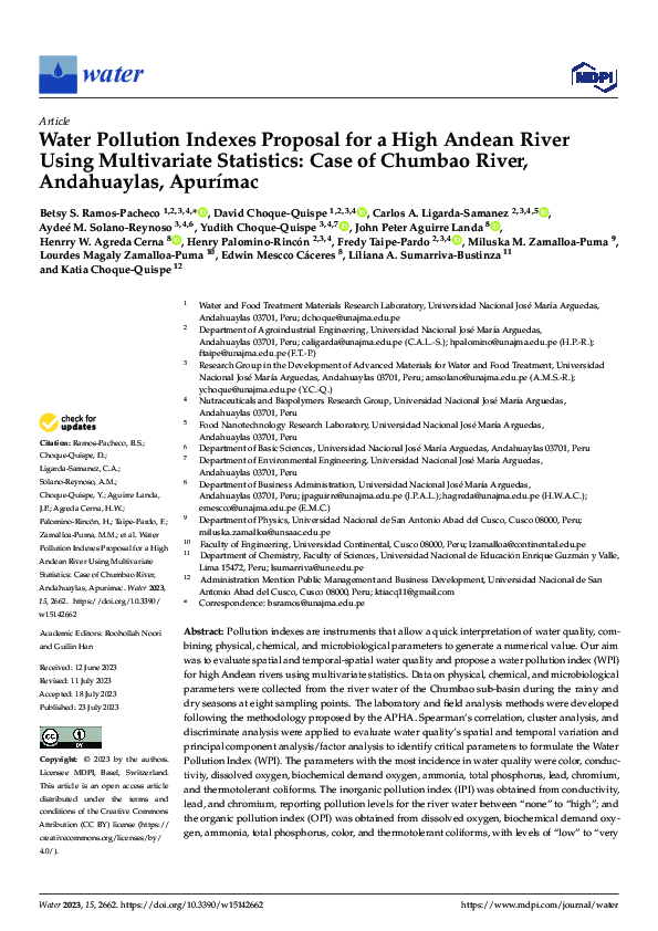 (PDF) Water Pollution Indexes Proposal for a High Andean River Using ...