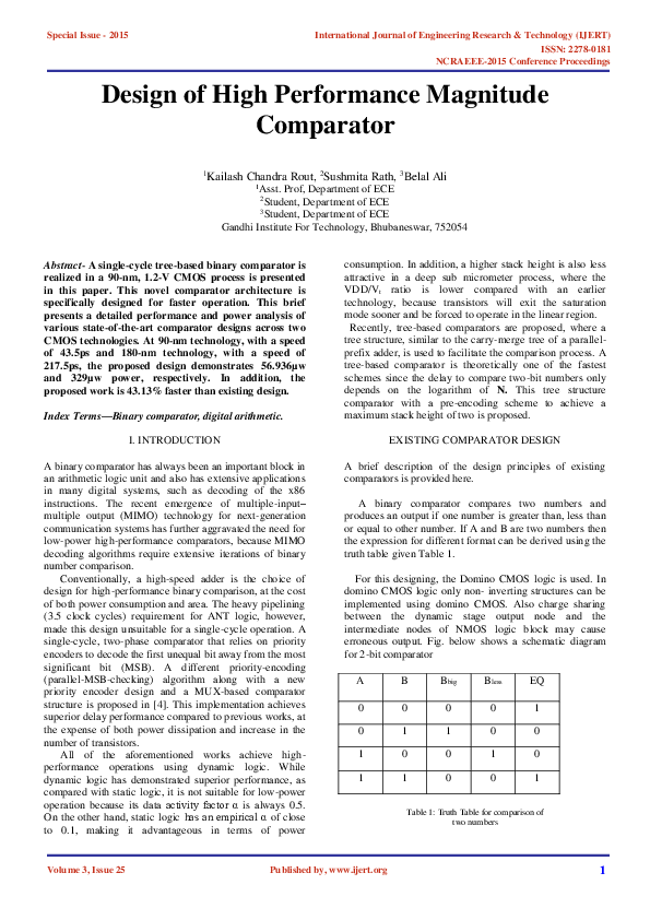 (PDF) Design of High Performance Magnitude Comparator