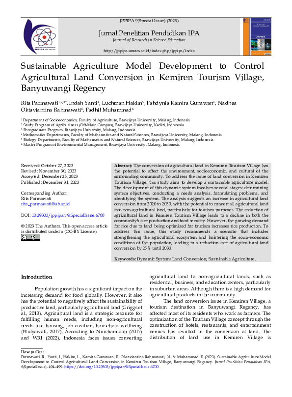 (PDF) Sustainable Agriculture Model Development to Control Agricultural ...