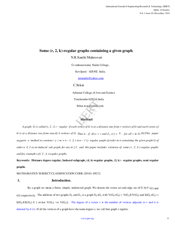 (PDF) Some (r, 2, K)-regular Graphs Containing A Given Graph