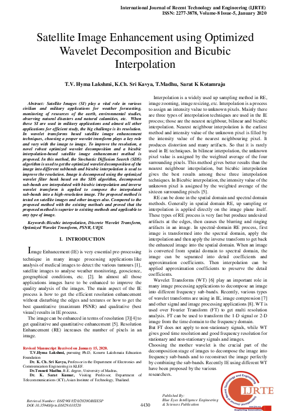 (PDF) Satellite Image Enhancement using Optimized Wavelet Decomposition and Bicubic ...