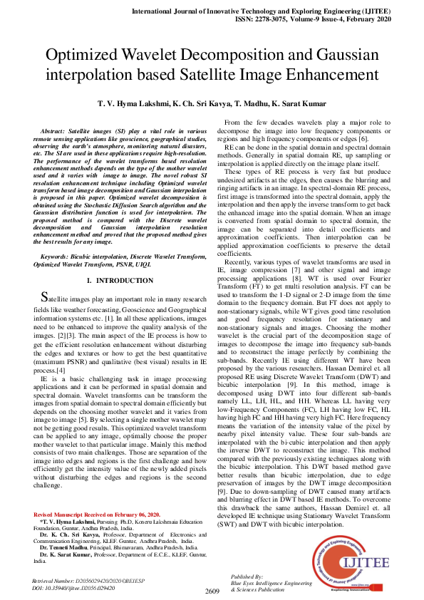 (PDF) Optimized Wavelet Decomposition and Gaussian interpolation based Satellite Image Enhancement