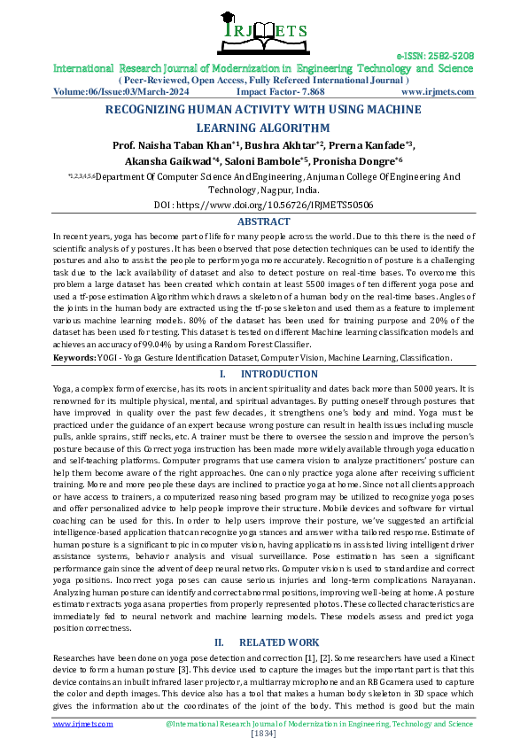 (PDF) Recognizing Human Activity with using Machine Learning Algorithm