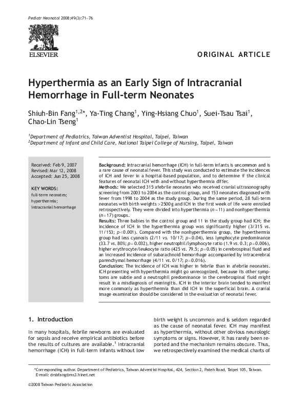 (PDF) Hyperthermia as an Early Sign of Intracranial Hemorrhage in Full ...