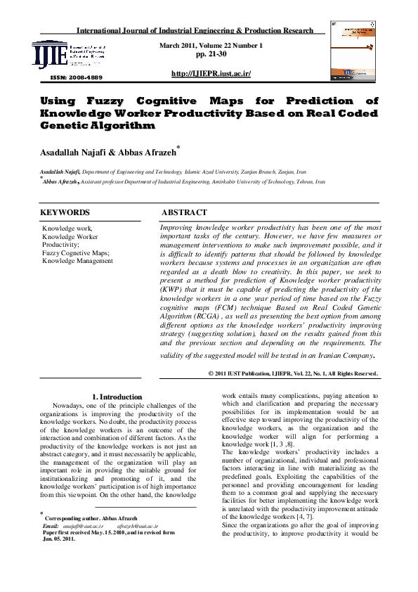 Pdf Using Fuzzy Cognitive Maps For Prediction Of Knowledge Worker Productivity Based On Real
