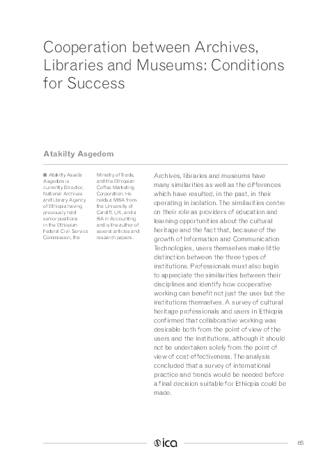 (PDF) Cooperation between Archives, Libraries and Museums: Conditions ...