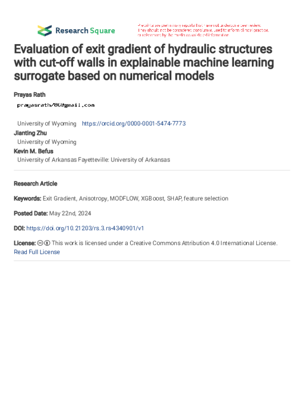 (PDF) Evaluation of exit gradient of hydraulic structures with cut-off walls in explainable ...