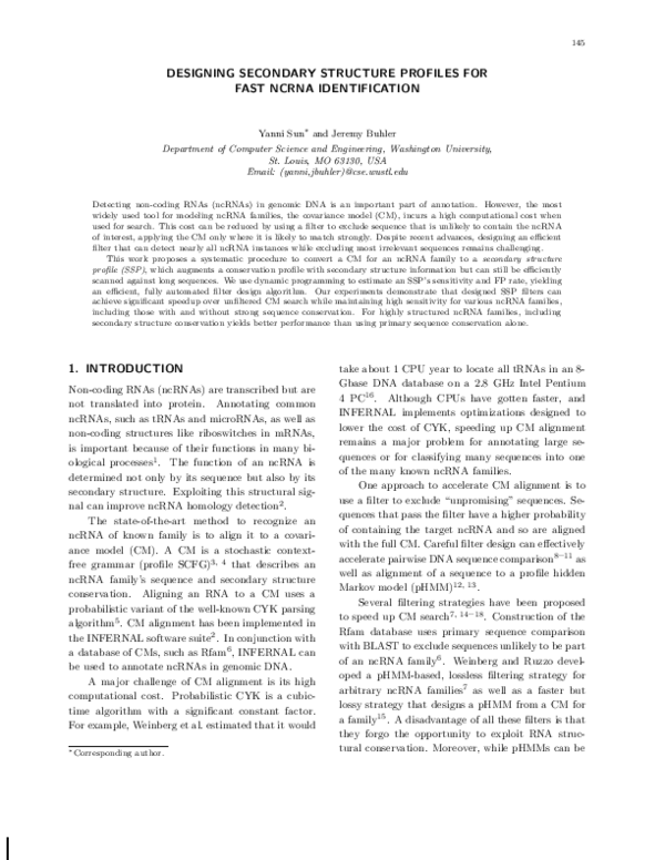 (PDF) Designing Secondary Structure Profiles for Fast Ncrna Identification