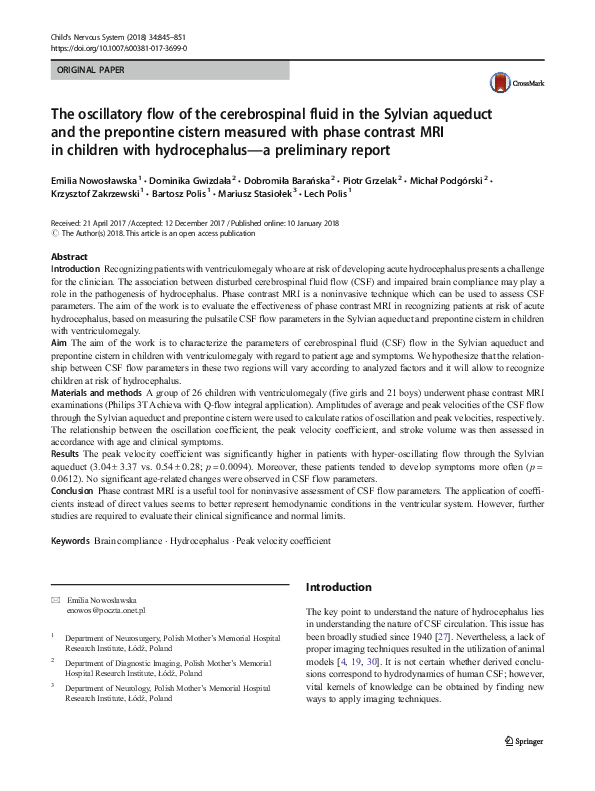 (PDF) The oscillatory flow of the cerebrospinal fluid in the Sylvian aqueduct and the prepontine ...
