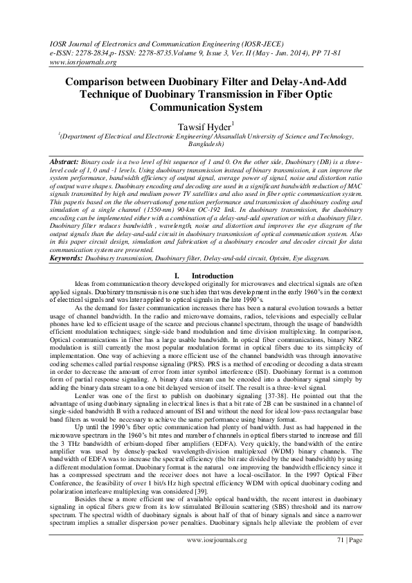 (PDF) Comparison between Duobinary Filter and Delay-And-Add Technique of Duobinary Transmission ...