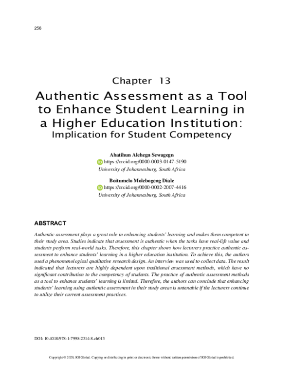 (PDF) Authentic Assessment as a Tool to Enhance Student Learning in a Higher Education Institution