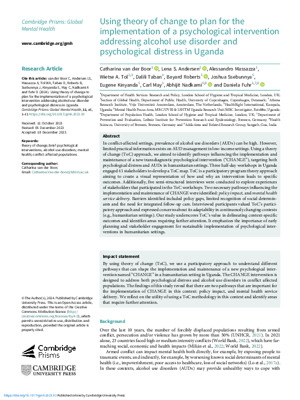 (PDF) Using Theory of Change to Plan for the Implementation of a ...