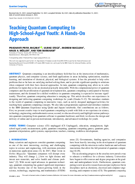 (PDF) Teaching Quantum Computing to High-School-Aged Youth: A Hands-On Approach