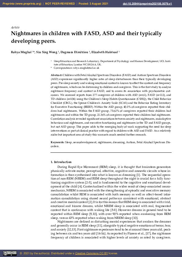 (PDF) Nightmares in Children with FASD, ASD and Their Typically ...