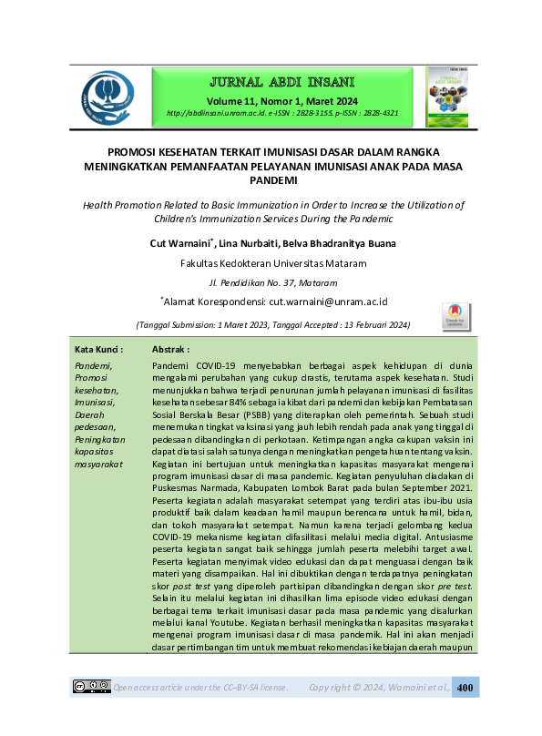 (PDF) Promosi Kesehatan Terkait Imunisasi Dasar Dalam Rangka Meningkatkan Pemanfaatan Pelayanan ...