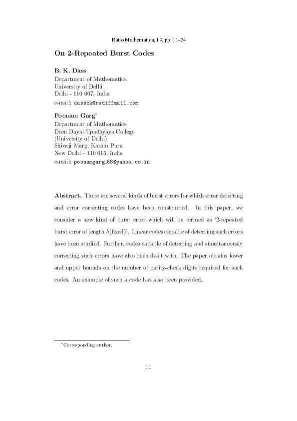 (PDF) On 2-repeated burst codes