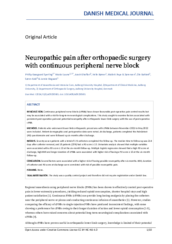 (PDF) Neuropathic pain after orthopaedic surgery with continuous ...