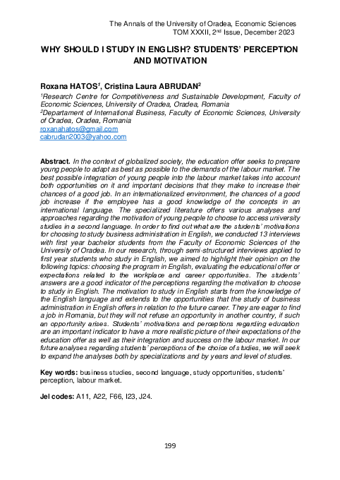 (PDF) Why Should I Study in English? Students’ Perception and Motivation