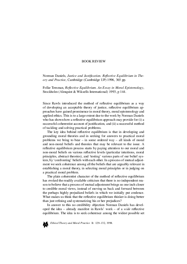 (PDF) Norman Daniels: Justice and Justification. Reflective Equilibrium ...