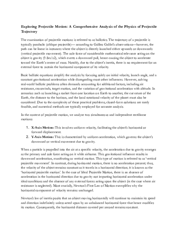 Pdf Exploring Projectile Motion A Comprehensive Analysis Of The Physics Of Projectile Trajectory