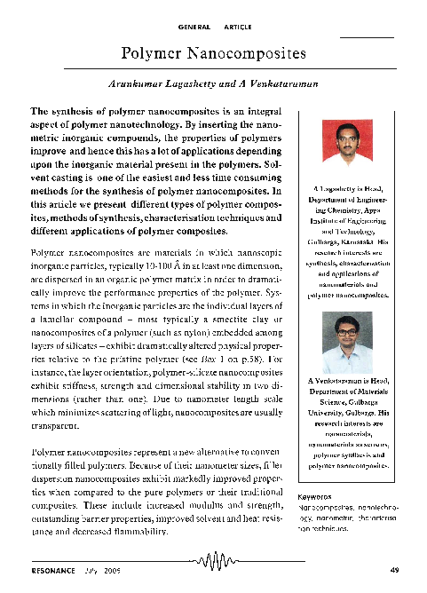 (PDF) Synthesis and Applications of Polymer Nanocomposites