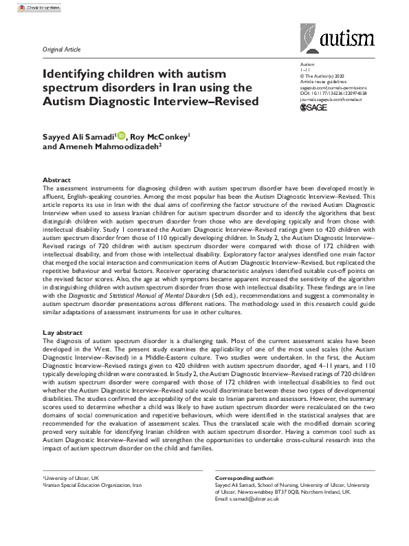 (PDF) Identifying children with autism spectrum disorders in Iran using ...
