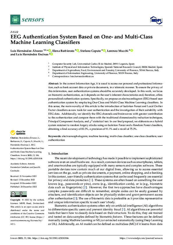 Pdf Eeg Authentication System Based On One And Multi Class Machine Learning Classifiers