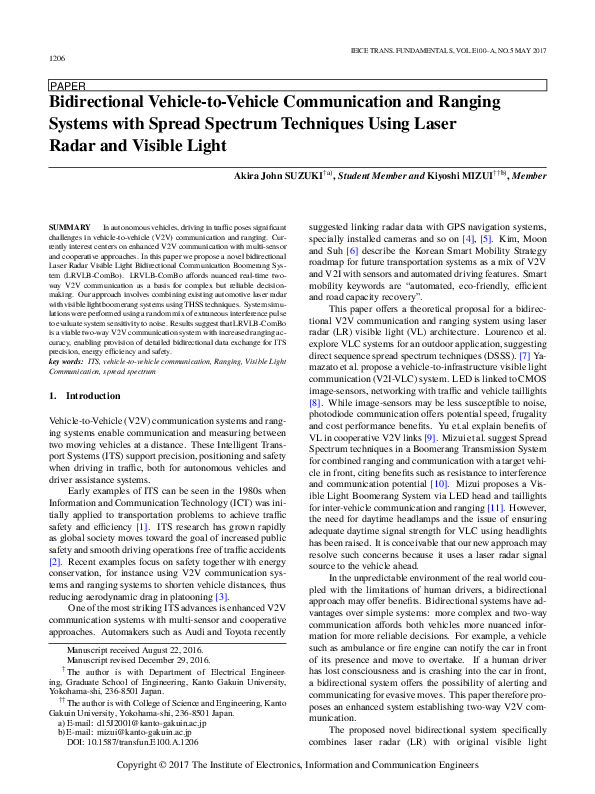 (PDF) Bidirectional Vehicle-to-Vehicle Communication System Based on ...