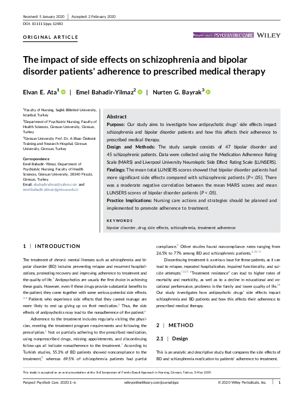 (PDF) The impact of side effects on schizophrenia and bipolar disorder ...