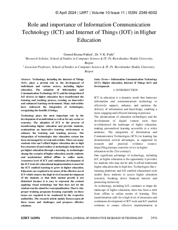 (PDF) Role and importance of Information Communication Technology (ICT ...