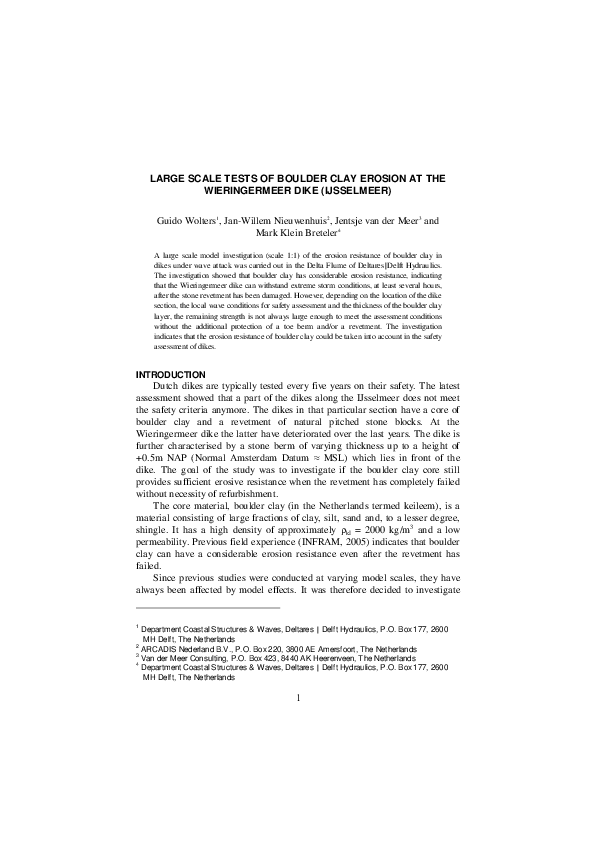 (PDF) Large Scale Tests of Boulder Clay Erosion at the Wieringermeer ...