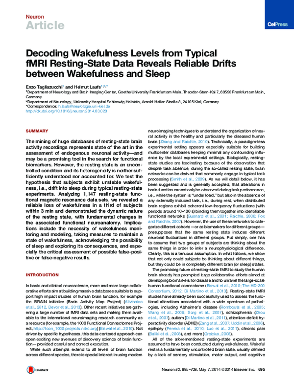 (PDF) Decoding Wakefulness Levels from Typical fMRI Resting-State Data ...