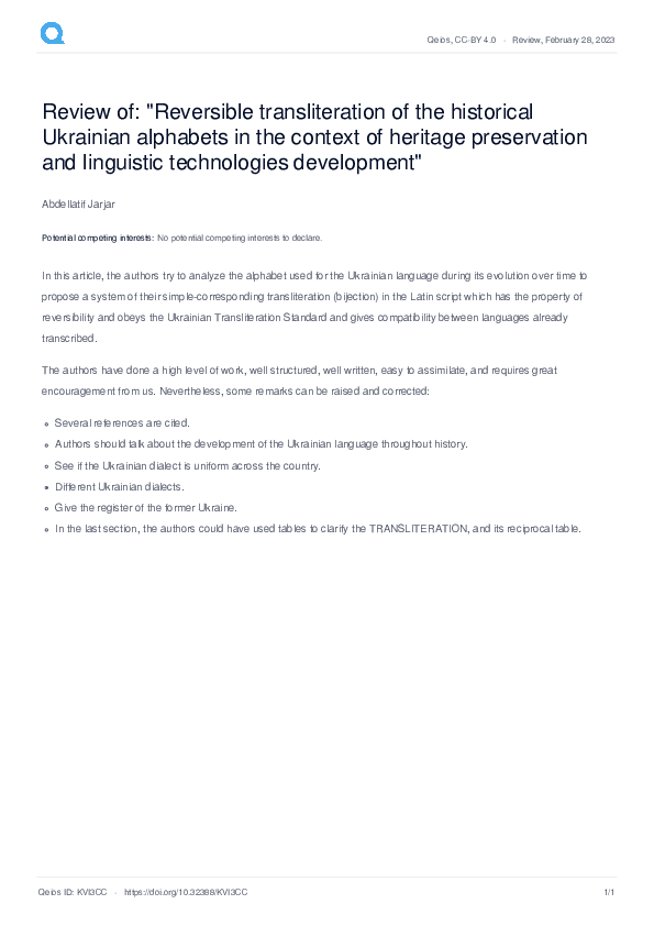 (PDF) Review of: "Reversible transliteration of the historical Ukrainian alphabets in the ...