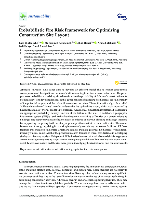 (PDF) Probabilistic Fire Risk Framework for Optimizing Construction Site Layout