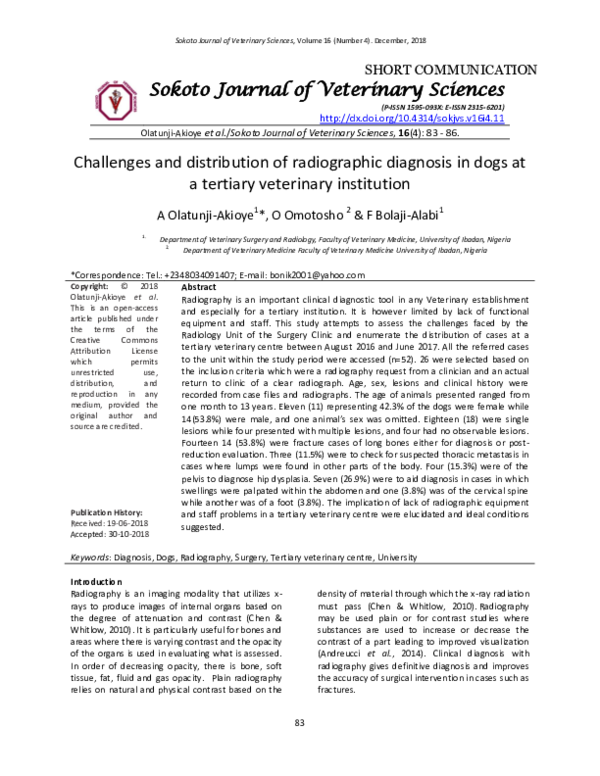 (PDF) Challenges and distribution of radiographic diagnosis in dogs at ...