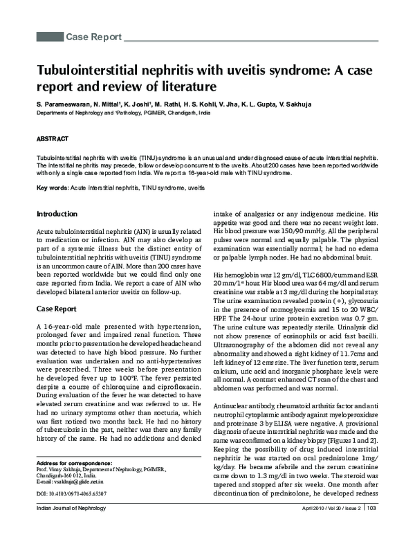 (PDF) Tubulointerstitial nephritis with uveitis syndrome: A case report ...