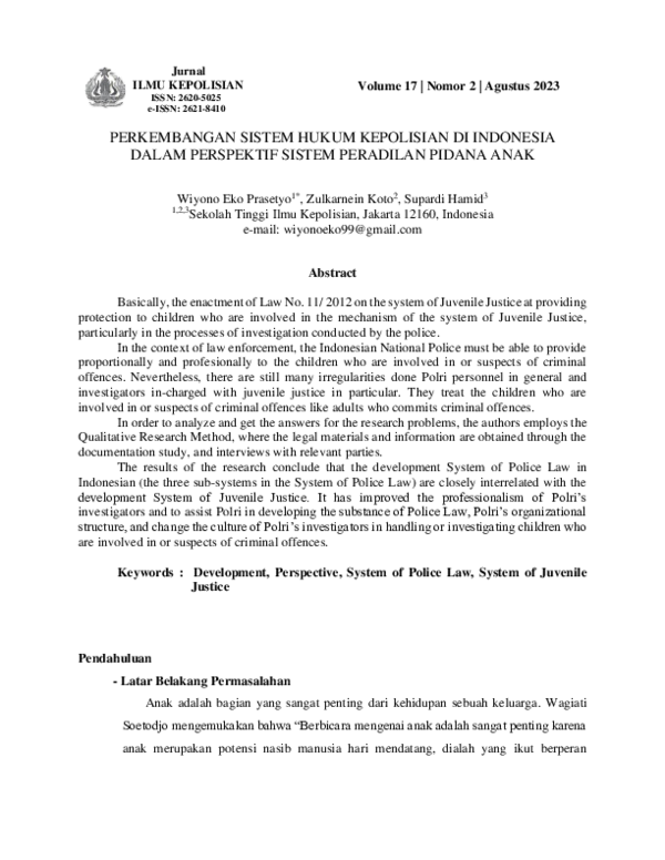 (PDF) Perkembangan Sistem Hukum Kepolisian DI Indonesia Dalam Perspektif Sistem Peradilan Pidana ...