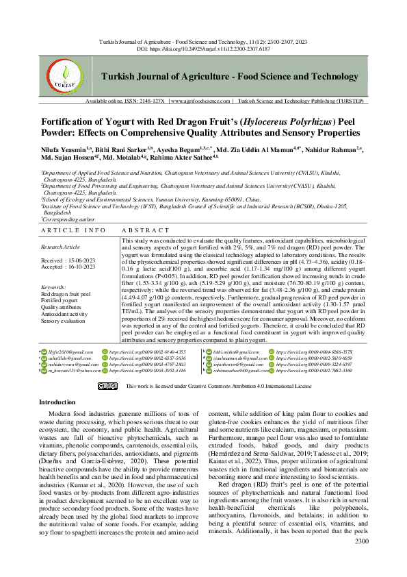 (PDF) Fortification of Yogurt with Red Dragon Fruit’s (Hylocereus Polyrhizus) Peel Powder ...
