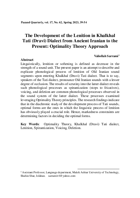 (PDF) The Development of the Lenition in Khalkhal Tati (Dravi) Dialect ...