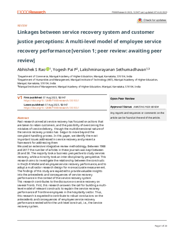 (PDF) Linkages between service recovery system and customer justice ...