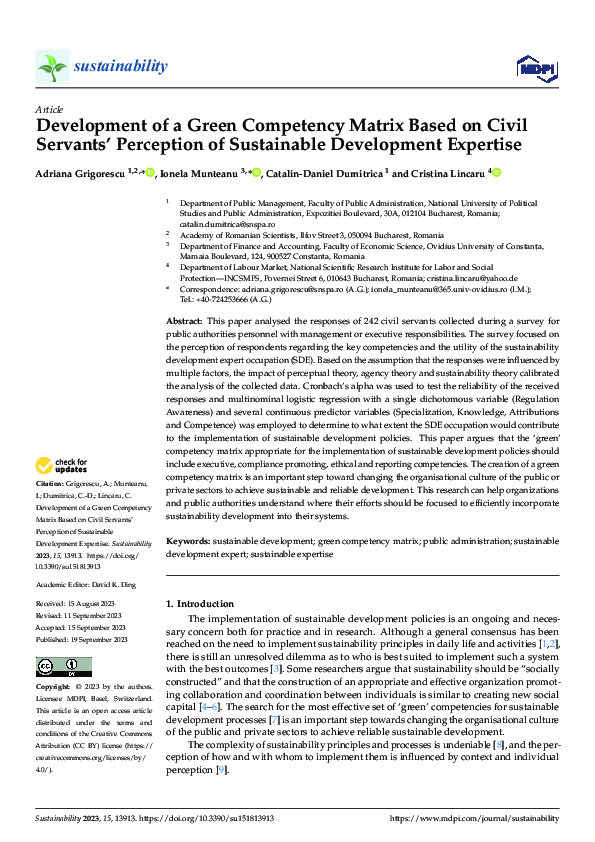 (PDF) Development of a Green Competency Matrix Based on Civil Servants ...