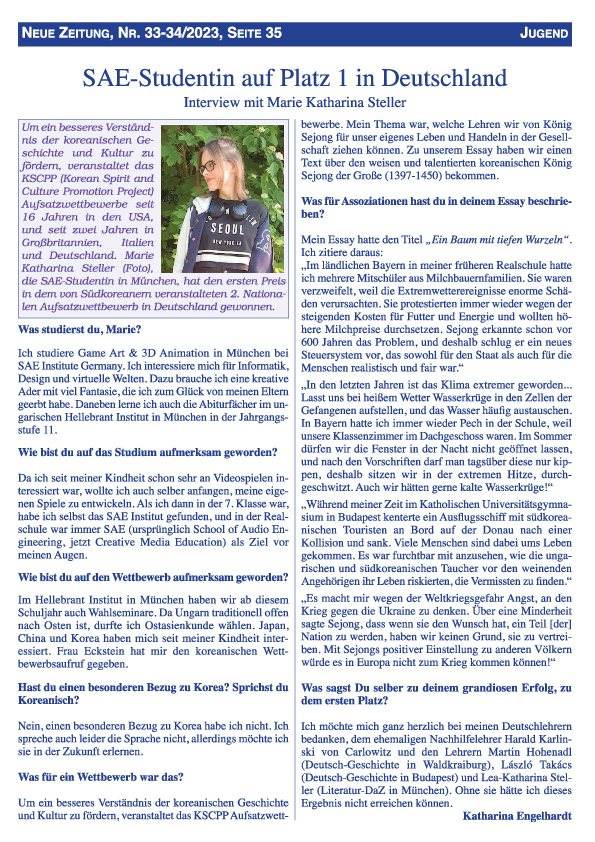 (PDF) SAE-Studentin auf Platz 1 in Deutschland. Interview mit Marie ...