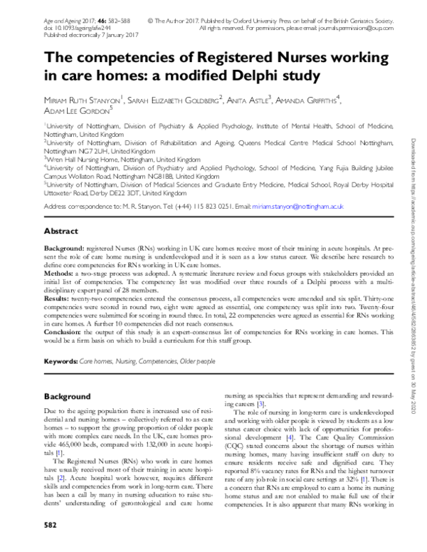(PDF) The competencies of Registered Nurses working in care homes: a ...
