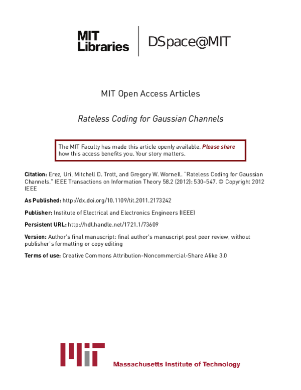 (PDF) Rateless Coding for Gaussian Channels | Uri Erez - Academia.edu