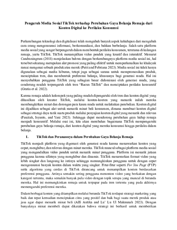 (PDF) Pengaruh Media Sosial TikTok terhadap Perubahan Gaya Belanja Remaja dari Konten Digital ke ...