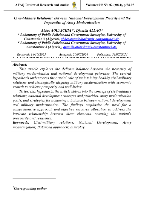 (PDF) Civil-Military Relations: Between National Development Priority ...