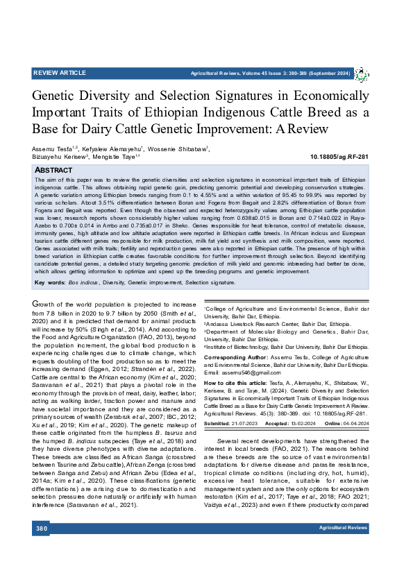 (PDF) Genetic Diversity and Selection Signatures in Economically Important Traits of Ethiopian ...