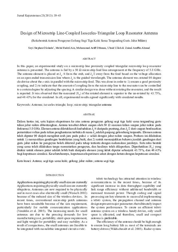 (PDF) Design of Microstrip Line-Coupled Isosceles-Triangular Loop Resonator Antenna