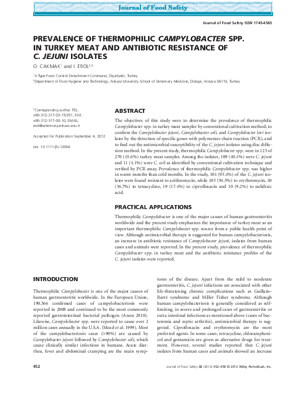 (PDF) Prevalence of thermophilic Campylobacter spp. on broilers from ...